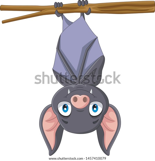 Cute Bat Cartoon Hanging On Branch Stock Vector (Royalty Free ...