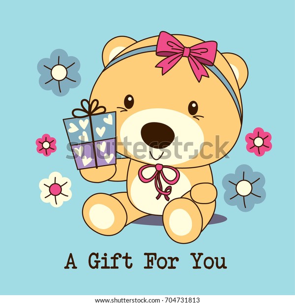 Cute Bear Cartoon Character Gift Stock Vector (Royalty Free) 704731813 ...