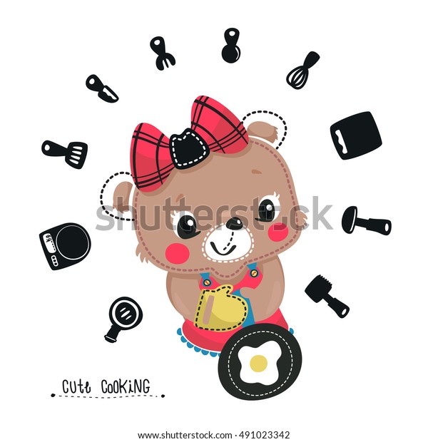 Cute Bear Cooking Fried Eggs Kitchen Stock Vector (Royalty Free) 491023342