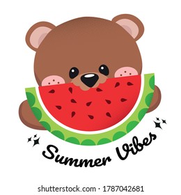 Cute Bear Eating Watermelon Vector Icon Stock Vector (Royalty Free ...
