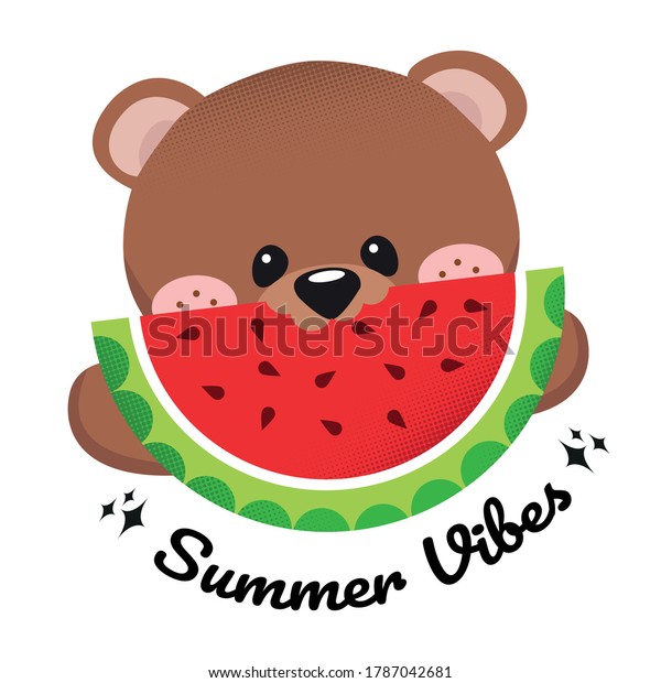 Cute Bear Eating Watermelon Vector Icon Stock Vector (Royalty Free ...