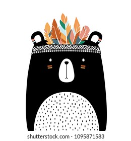 Cute Bear Feather Tribal Style Isolated Stock Vector (Royalty Free ...