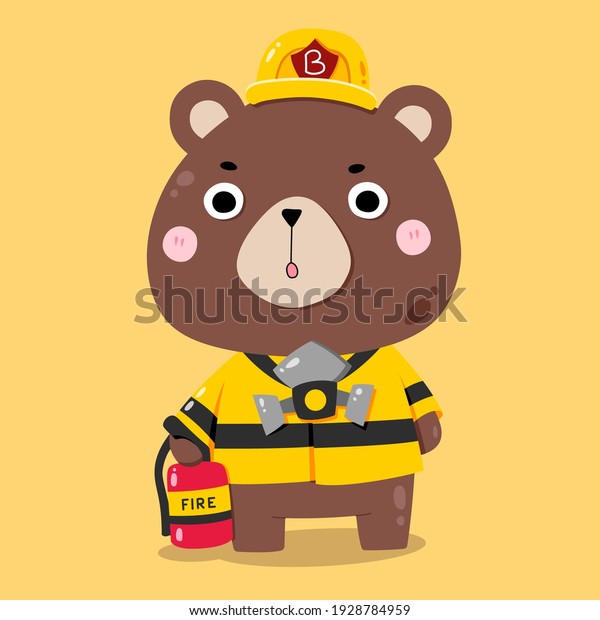 Cute Bear Fire Fighter Cartoon Vector Stock Vector (Royalty Free ...