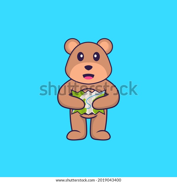 Cute Bear Holding Map Animal Cartoon Stock Vector (Royalty Free ...