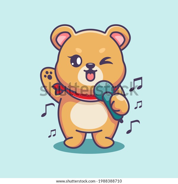 Cute Bear Singing Cartoon Design Stock Vector (Royalty Free) 1988388710