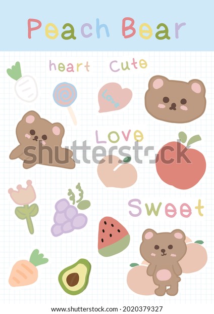 Cute Bear Sticker Set Peach Bear Stock Vector (Royalty Free) 2020379327 ...
