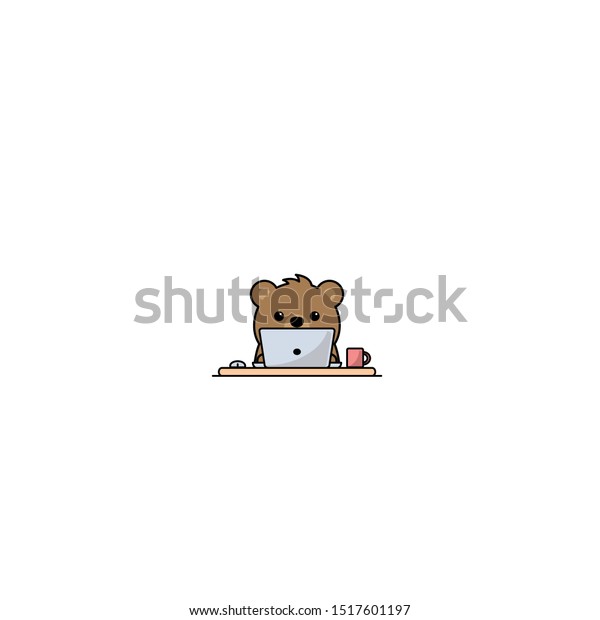 Cute bear working on a laptop, vector illustration