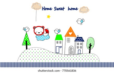 Cute Bearbirdsweet Home Tree Vector Stock Vector (Royalty Free ...