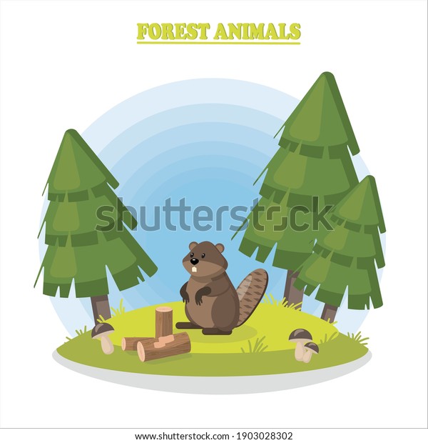 Cute Beaver 2d Forest Location Vector Stock Vector (Royalty Free ...