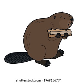 Cute Beaver Carrying Tree Branches Both Stock Vector (Royalty Free ...