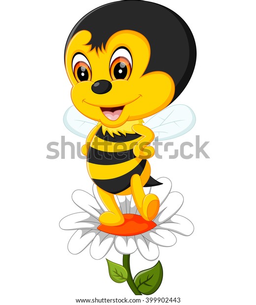 Cute Bee Cartoon Standing Flower Illustration Stock Vector (Royalty ...