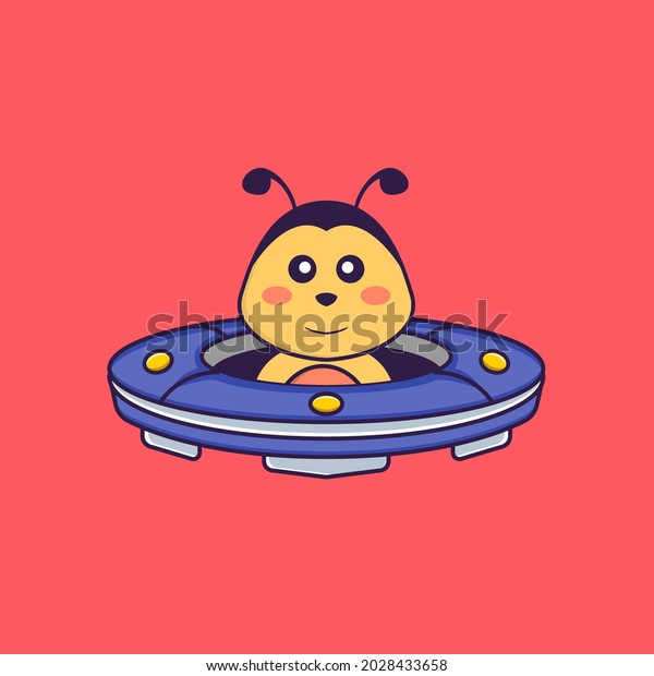 Cute Bee Driving Spaceship Ufo Animal Stock Vector (Royalty Free ...