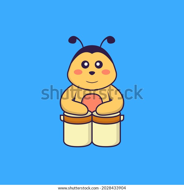 Cute Bee Playing Drums Animal Cartoon Stock Vector (Royalty Free ...