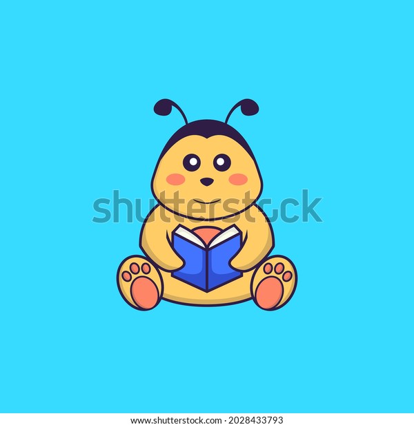 Cute Bee Reading Book Animal Cartoon Stock Vector (Royalty Free ...
