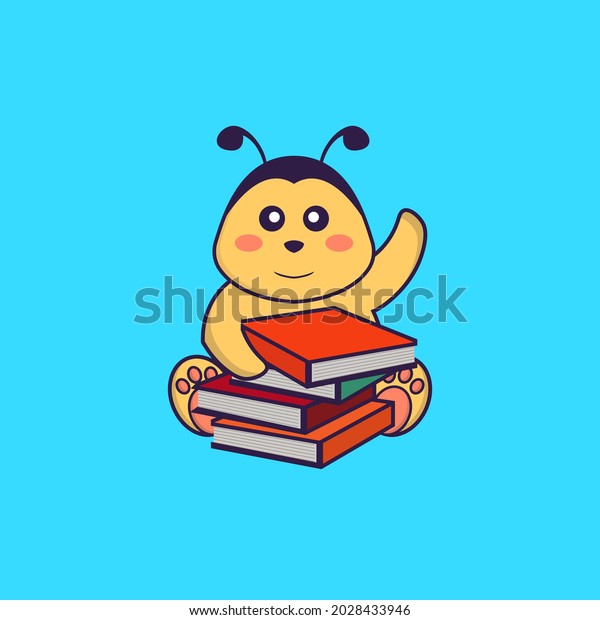 Cute Bee Reading Book Animal Cartoon Stock Vector (Royalty Free ...