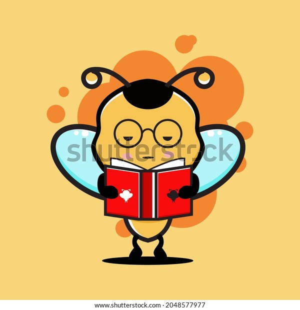 Cute Bee Reading Book Character Premium Stock Vector (Royalty Free ...