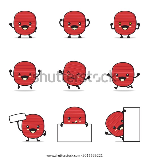 Cute Beef Cutlet Cartoon Happy Facial Stock Vector (Royalty Free ...