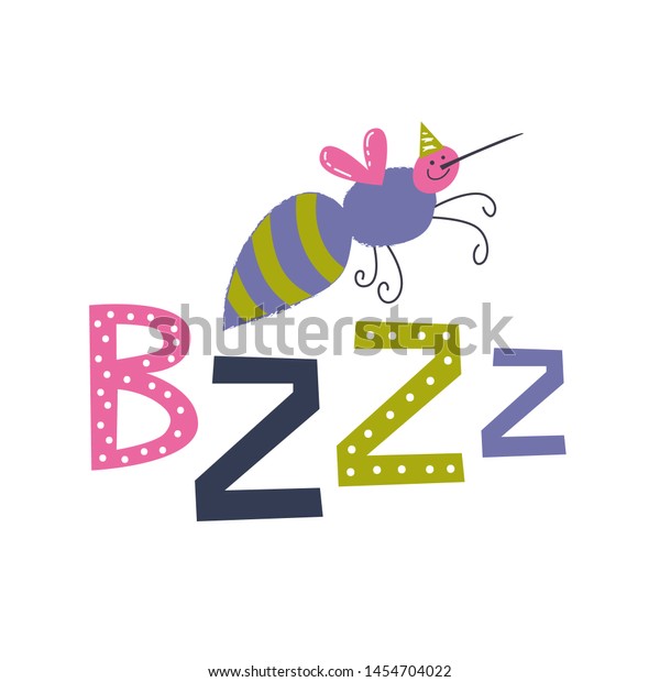 Cute Beetle Lettering B Z Z Stock Vector (Royalty Free) 1454704022 ...