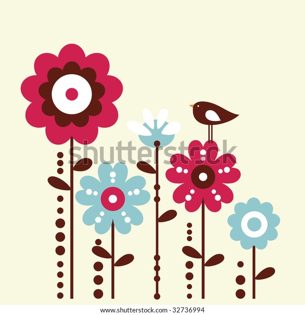 Cute Bird Flower Design Stock Vector (Royalty Free) 32736994