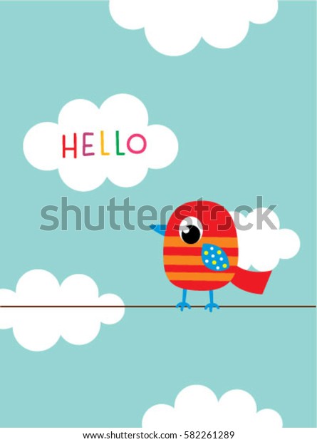 Cute Bird Hello Greeting Card Stock Vector (Royalty Free) 582261289 ...