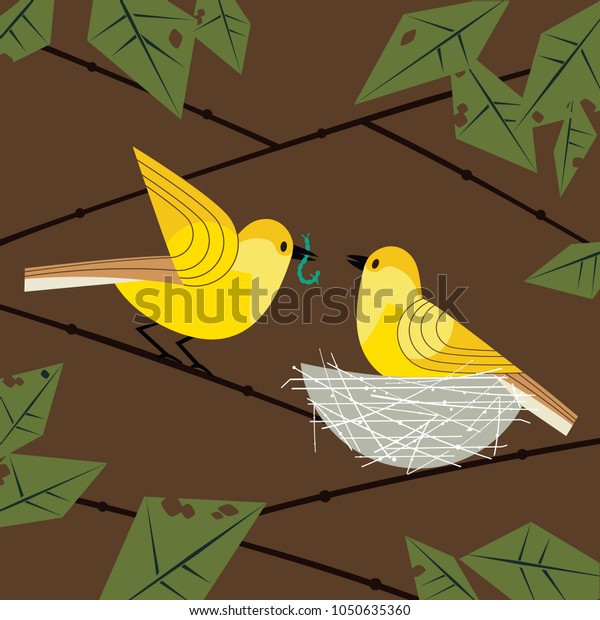 Cute Birds Couple Poster Comic Flat Stock Vector (Royalty Free ...