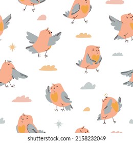 Cute Birds Seamless Pattern Vector Hand Stock Vector (Royalty Free ...