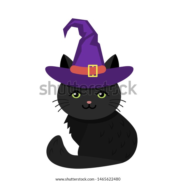 Cute Black Kitten Purple Witch Hat Stock Vector (Royalty Free ...