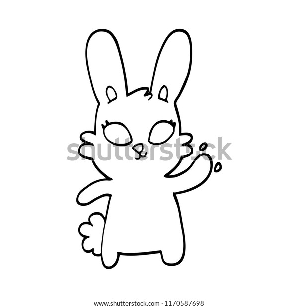 Cute Black White Cartoon Rabbit Waving Stock Vector (Royalty Free ...