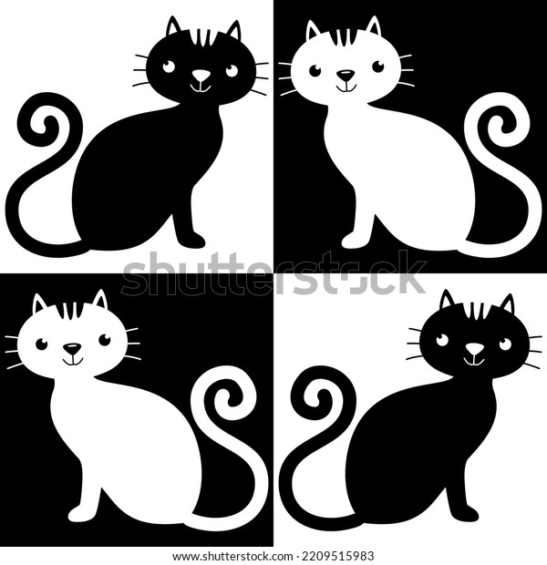 Cute Black White Cat Illustration Stock Vector (Royalty Free ...