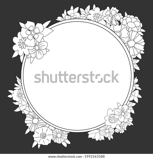 Cute Black White Circle Frame Flowers Stock Vector (Royalty Free ...