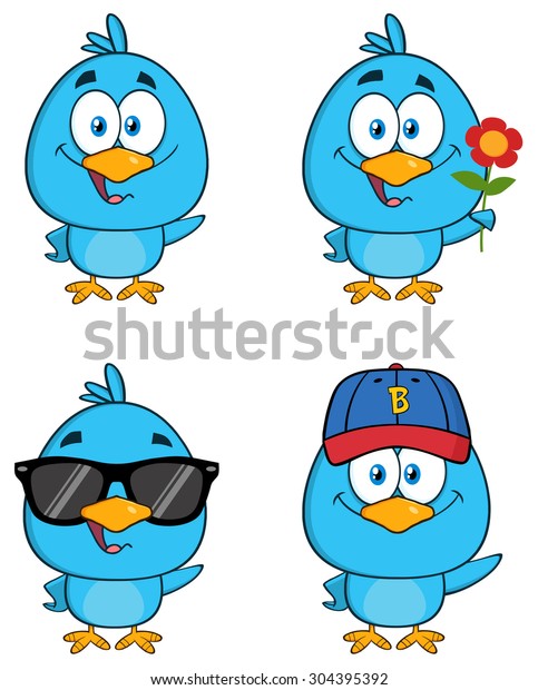 Cute Blue Bird Cartoon Character 2 Stock Vector (Royalty Free) 304395392