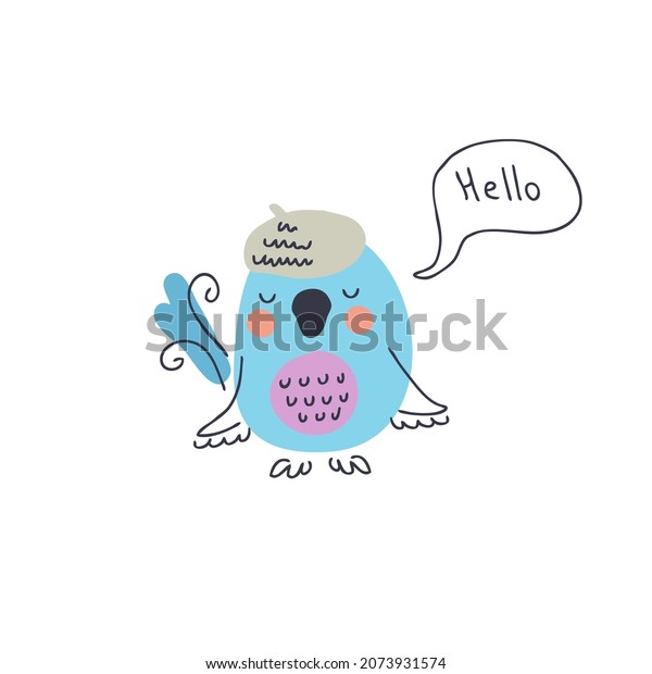 Cute Blue Bird Say Hello Vector Stock Vector (Royalty Free) 2073931574 ...