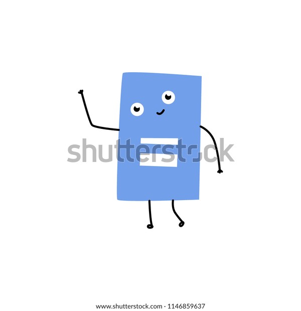 Cute Blue Book Character Waving Hand Stock Vector (Royalty Free ...