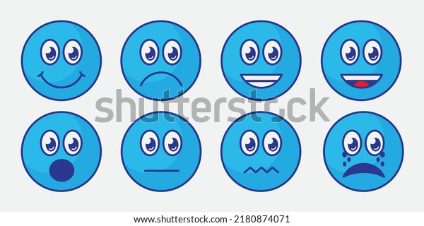 Cute Blue Emoticons Various Expressions Stock Vector (Royalty Free ...