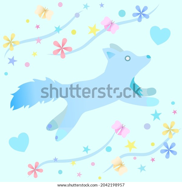 Cute Blue Fox Walking Dream Pattern Stock Vector (Royalty Free ...