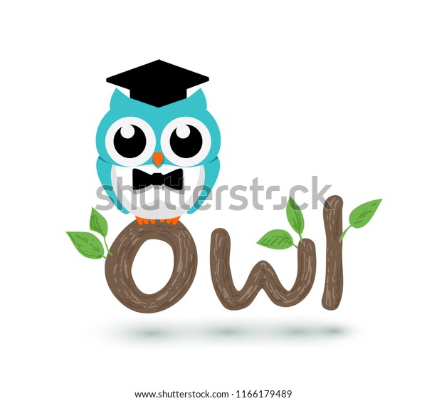 Cute Blue Owl Graduation Cap Sitting Stock Vector (Royalty Free ...