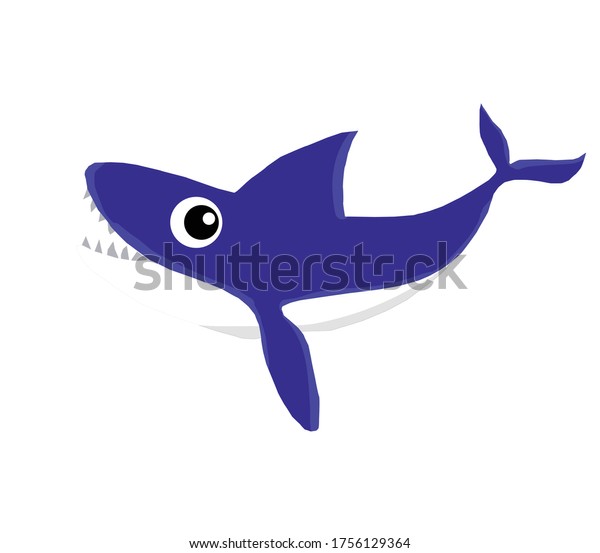 Cute Blue Shark Isolated White Background Stock Vector (Royalty Free ...