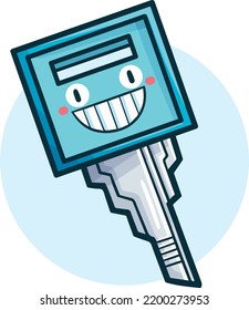 Cute Blue Square Key Mascot Cartoon Stock Vector (Royalty Free ...