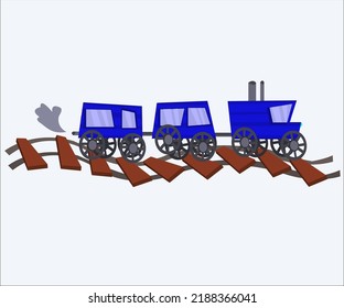 Cute Blue Train Traveling Along Railway Stock Vector (Royalty Free ...