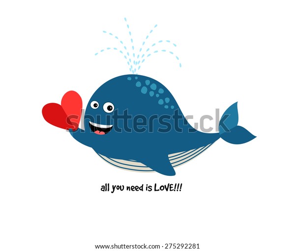 Cute Blue Whale Heart Vector Illustration Stock Vector (Royalty Free ...