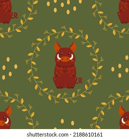 Cute Boar Autumn Seamless Pattern Stock Vector (Royalty Free ...