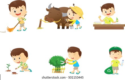 Cute Boy Activities Home Stock Vector (Royalty Free) 501153445 ...