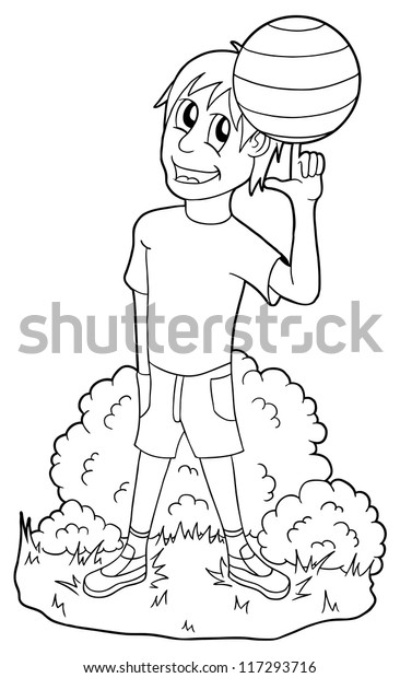 Cute Boy Ball Coloring Page Illustration: เวกเตอร์สต็อก (ปลอดค่า ...