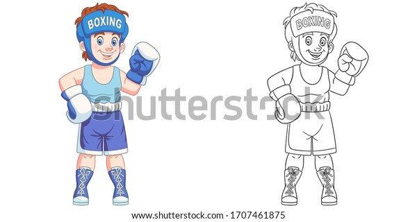 Cute Boy Boxer Fighting Coloring Page Stock Vector (Royalty Free ...
