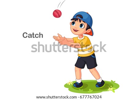 Cute Boy Catching Ball Stock Vector (Royalty Free) 677767024 - Shutterstock