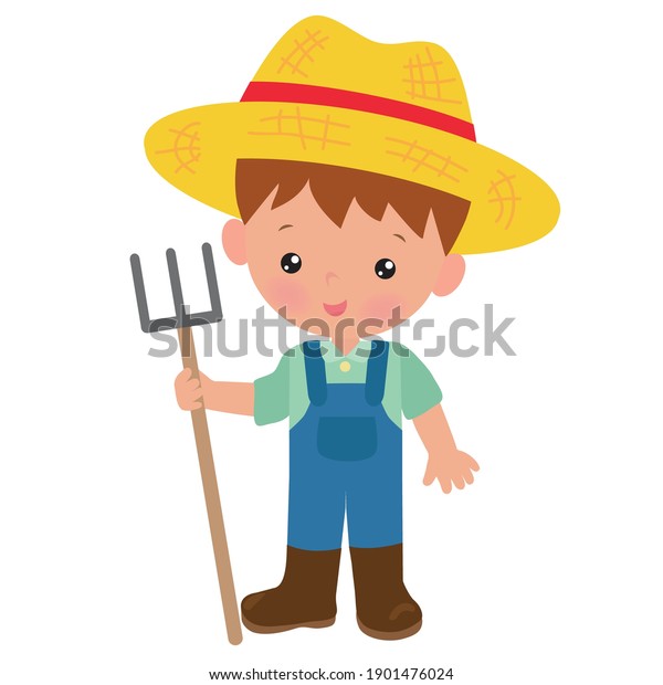 Cute Boy Farmer Vector Cartoon Illustration Stock Vector (Royalty Free ...