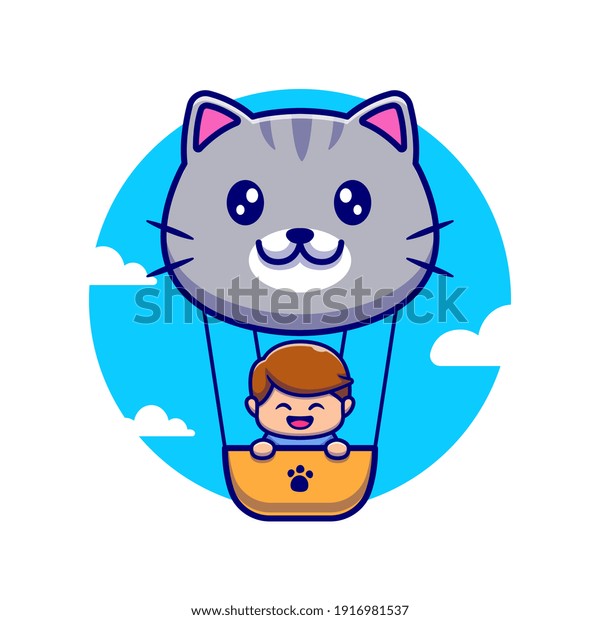 Cute Boy Flying Cute Cat Air Stock Vector (Royalty Free) 1916981537 ...