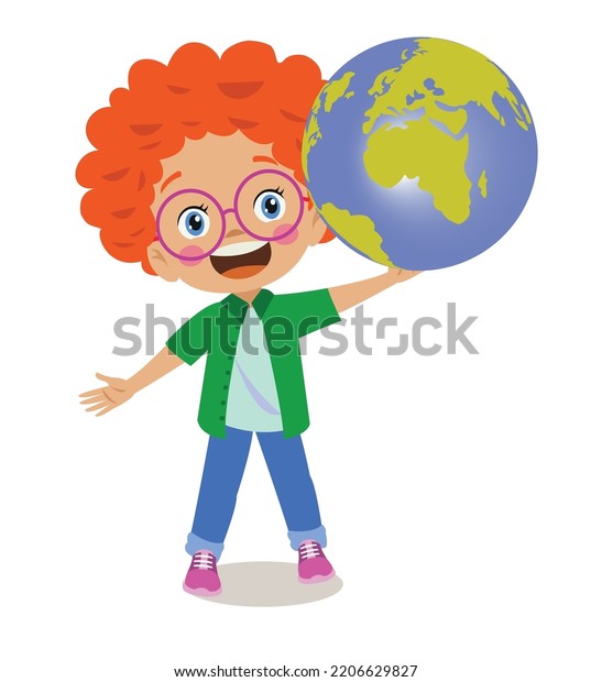 Cute Boy Holding World Map Stock Vector (Royalty Free) 2206629827 ...