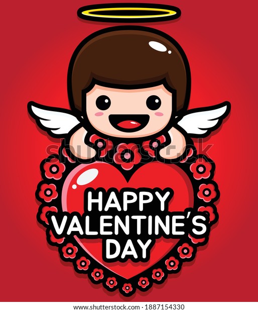 Cute Boy Hugging Heart Happy Valentines Stock Vector (Royalty Free ...
