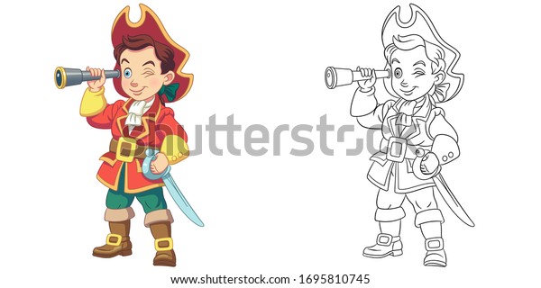 Cute Boy Pirate Coloring Page Colorful Stock Vector (Royalty Free ...
